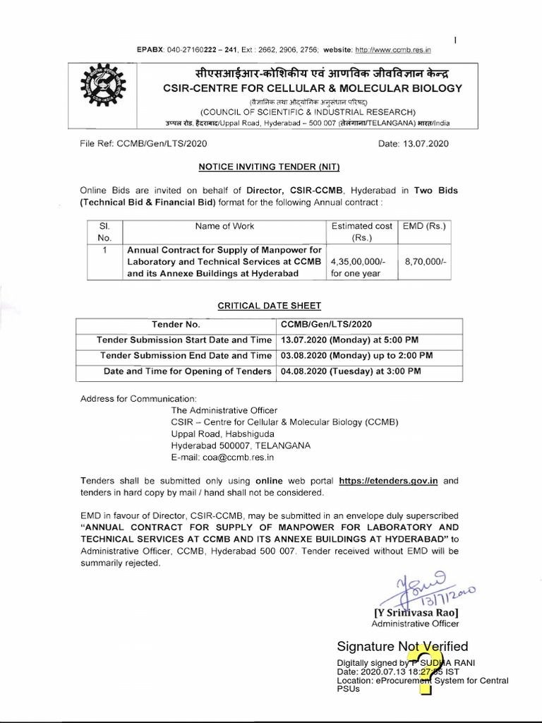Annual Contract For Supply of Manpower For Laboratory and Technical ...