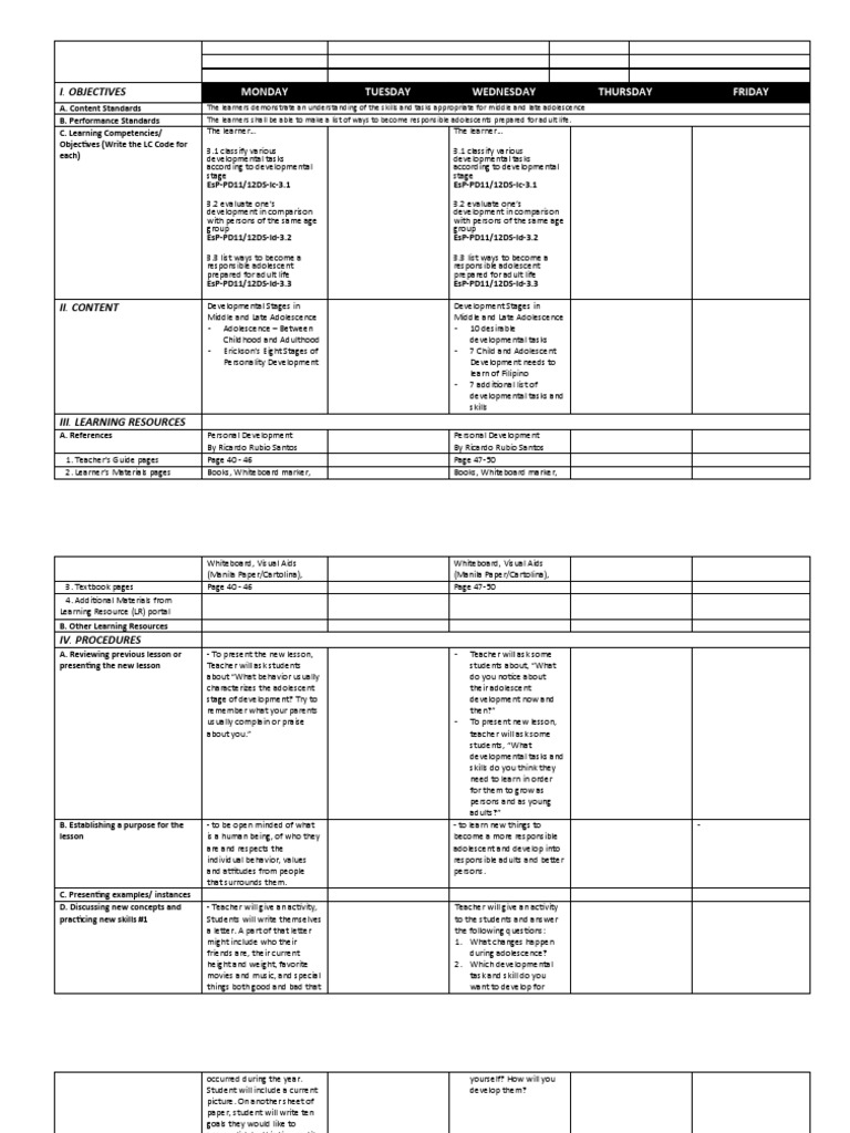 Preparing Responsible Adolescents: A Lesson Plan on the Developmental ...