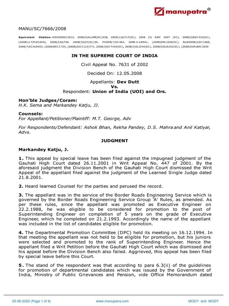 Dev Dutt v. Union of India | PDF | Civil Service | Justice
