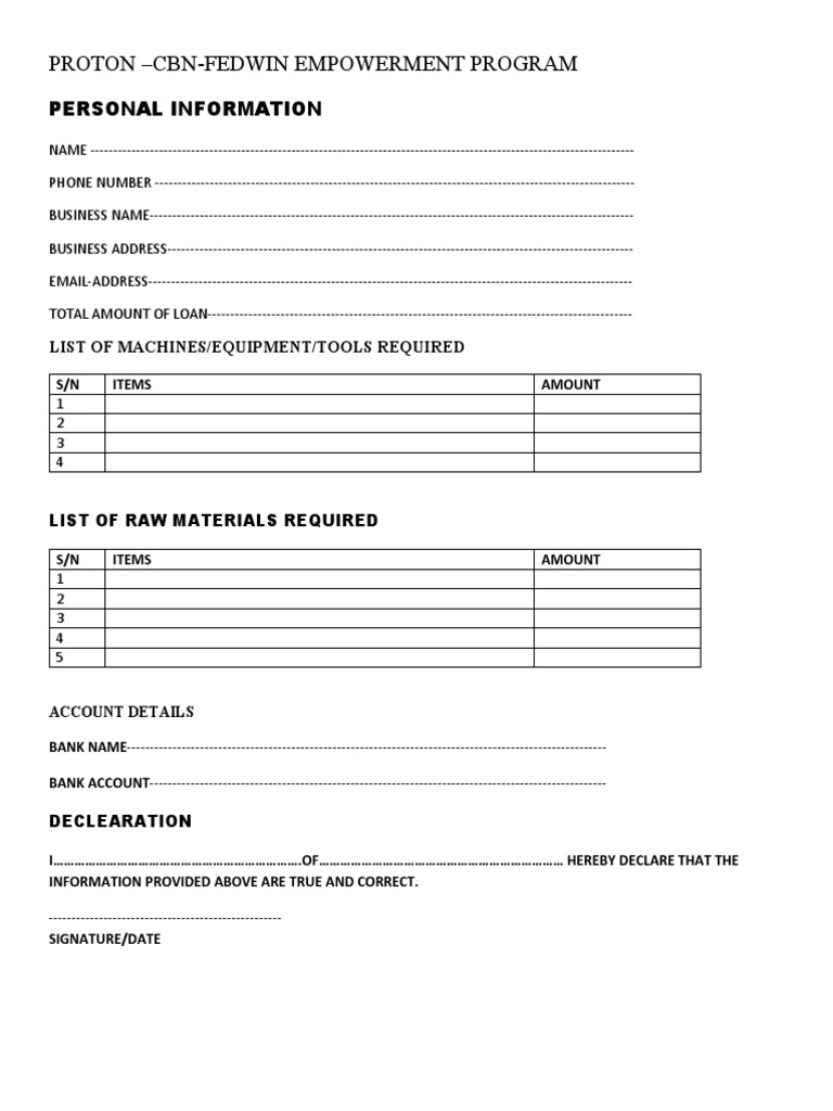 ProtonBiz Empowerment Program Form | PDF | Business
