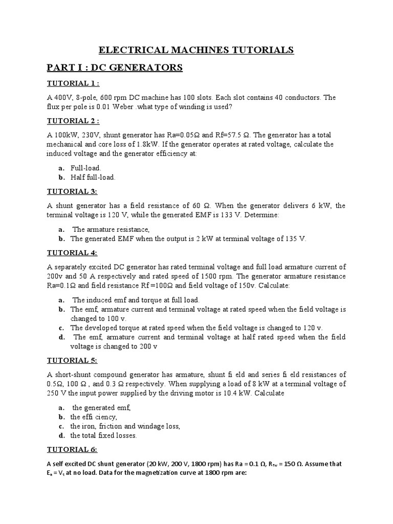 Electrical Machines Tutorials | PDF | Electric Motor | Transformer