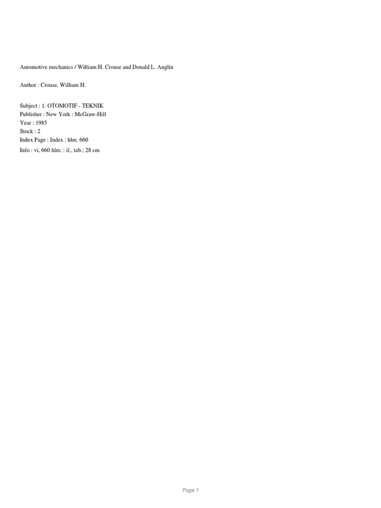 Automotive Mechanics / William H. Crouse and Donald L. Anglin | PDF