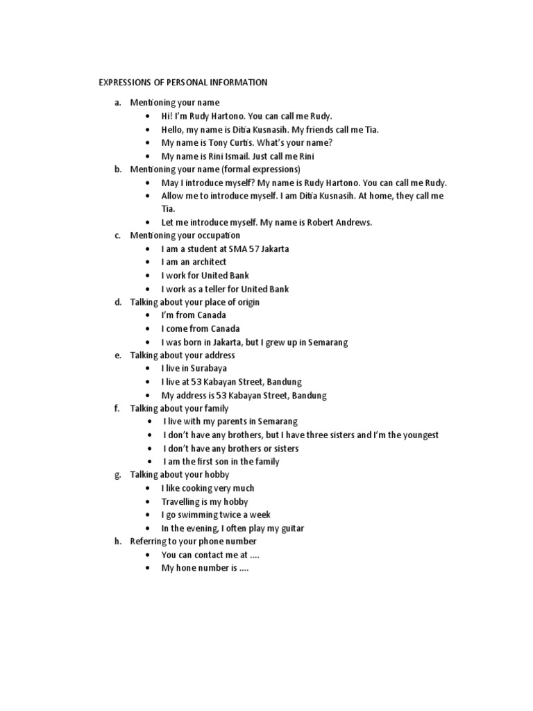 Personal Information Expressions | PDF