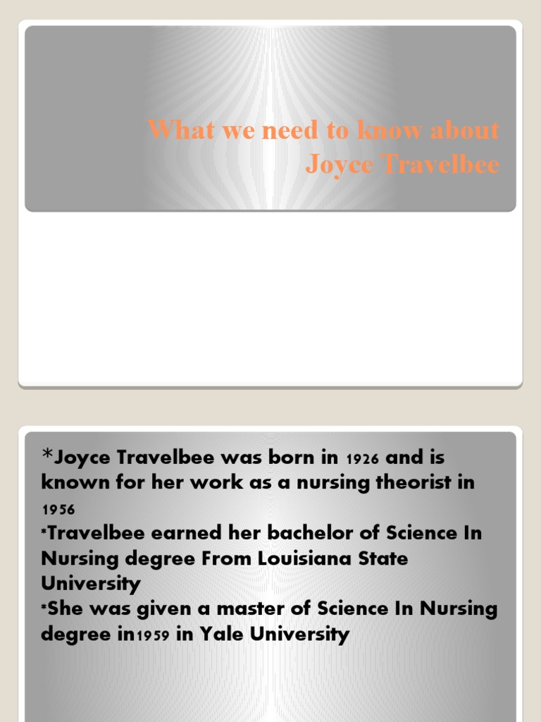 What We Need To Know About Joyce Travelbee | PDF | Psychiatric And ...