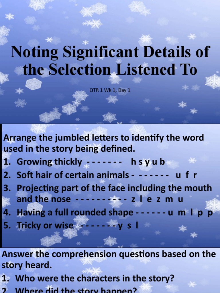 Noting Significant Details of The Selection Listened To | PDF