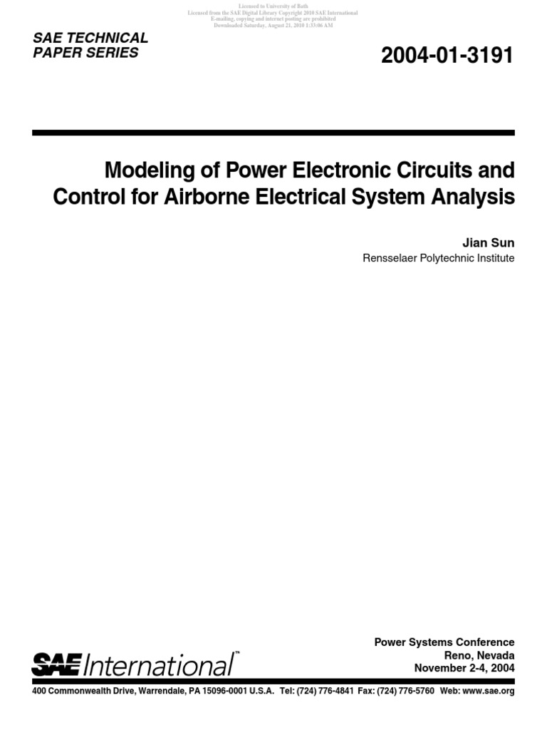 Modelling of Power Electronic Circuits and Control For Airborne ...