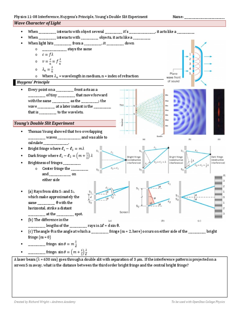 Physics 11 08 Interference Huygenss Principle Youngs Double Slit