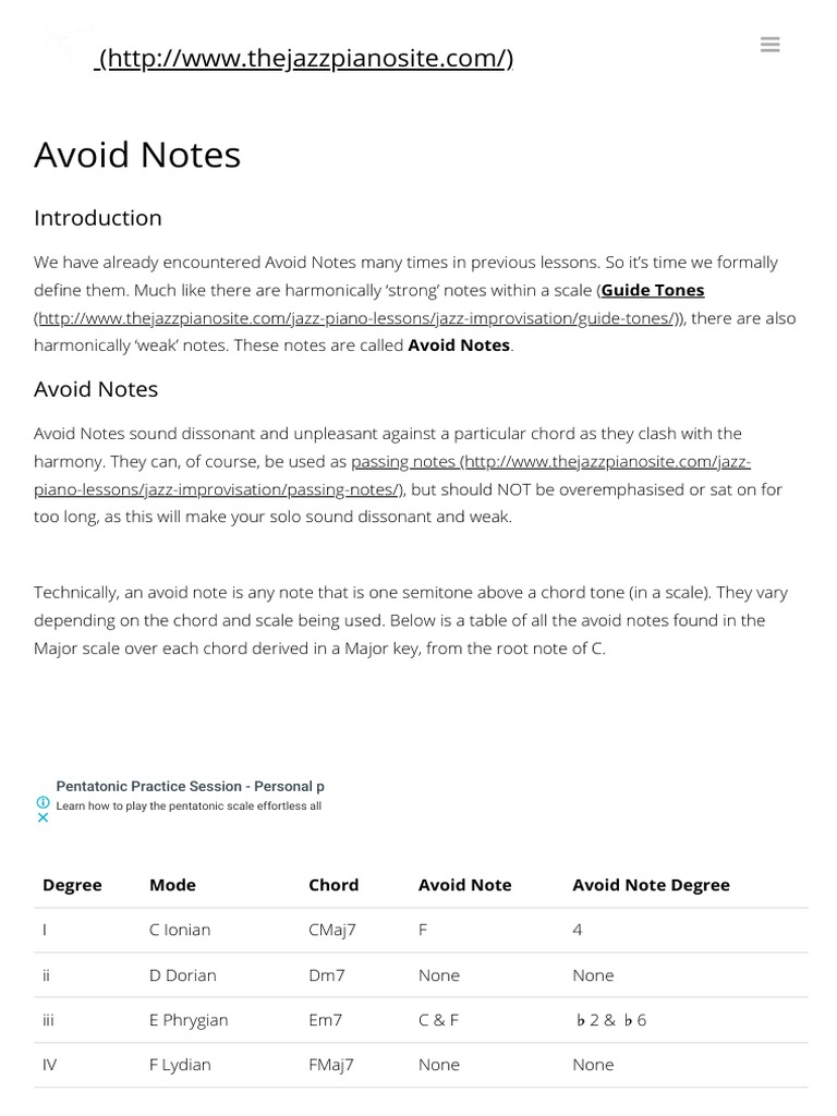 Avoid Notes - The Jazz Piano Site | PDF | Chord (Music) | Mode (Music)