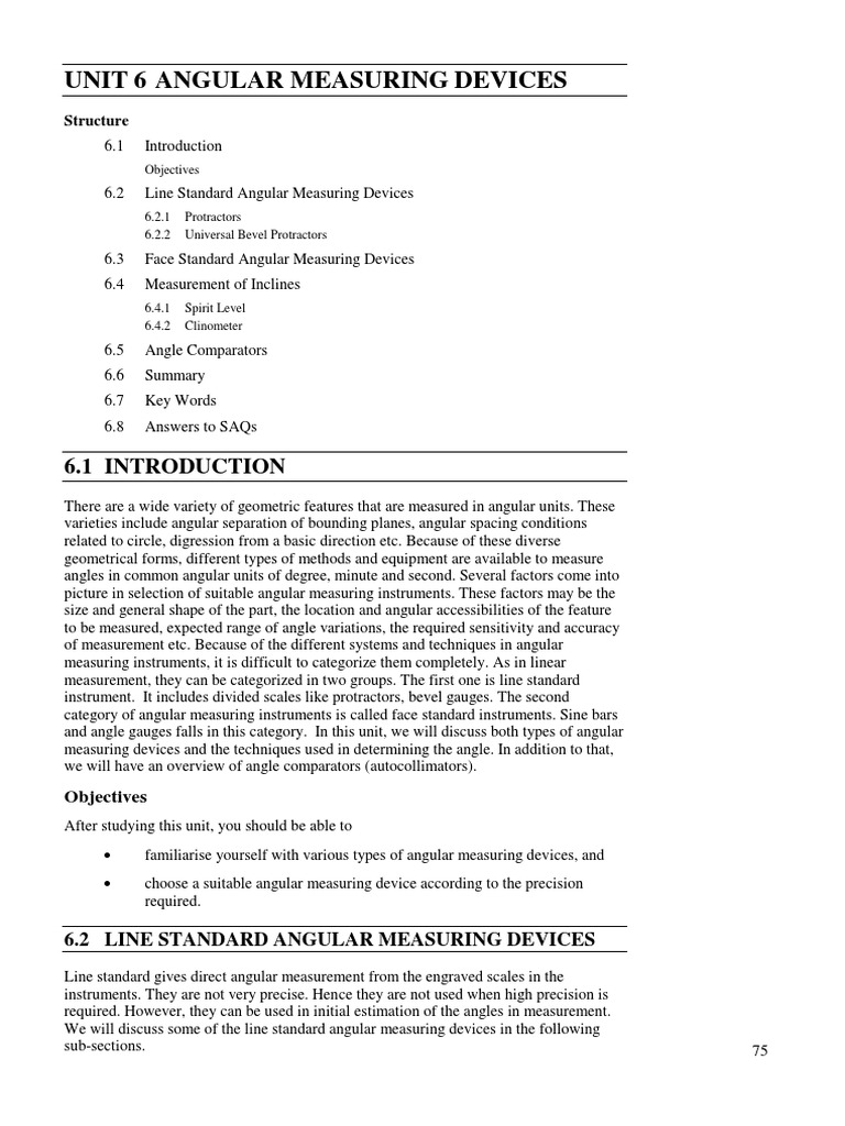 Unit 6 Angular Measuring Devices: Structure | PDF | Angle | Mirror