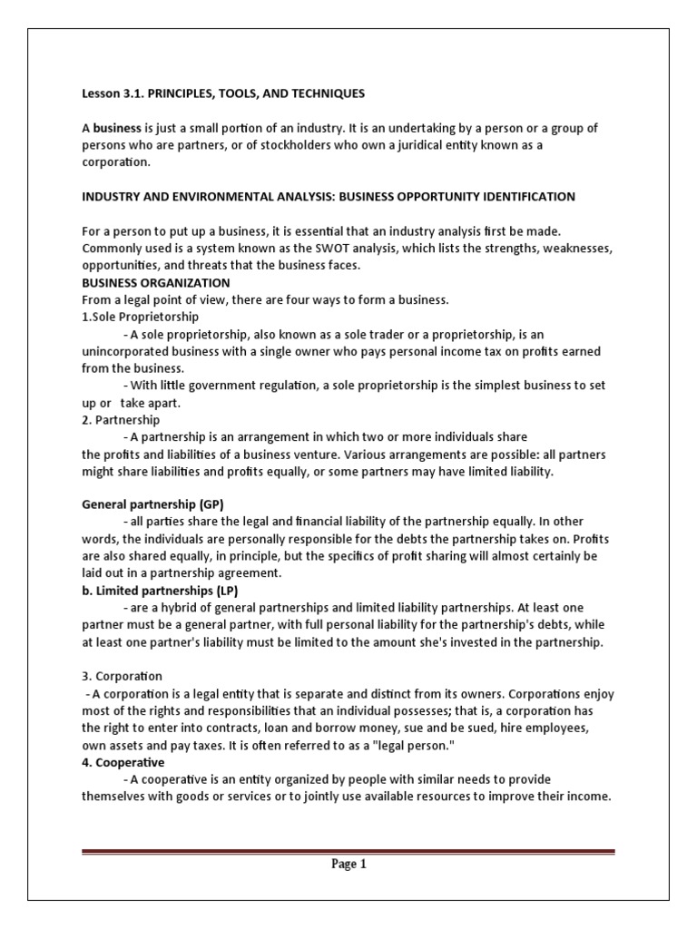 Lesson 3 Principles, Tools and Techniques | PDF | Partnership | Sole Proprietorship