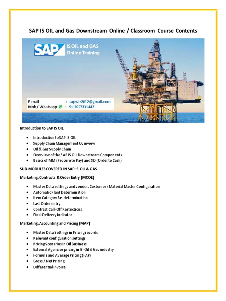SAP IS OIL and Gas Downstream Online / Classroom Course Contents | PDF