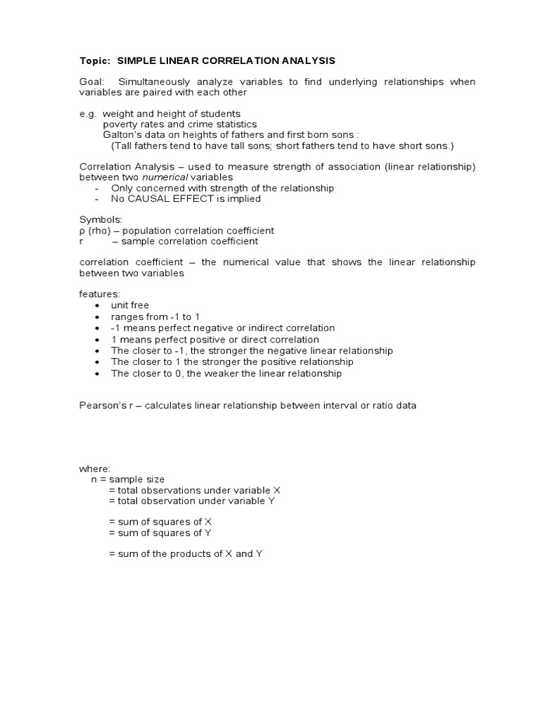 Simple Linear Correlation Analysis | PDF | Teaching Methods & Materials