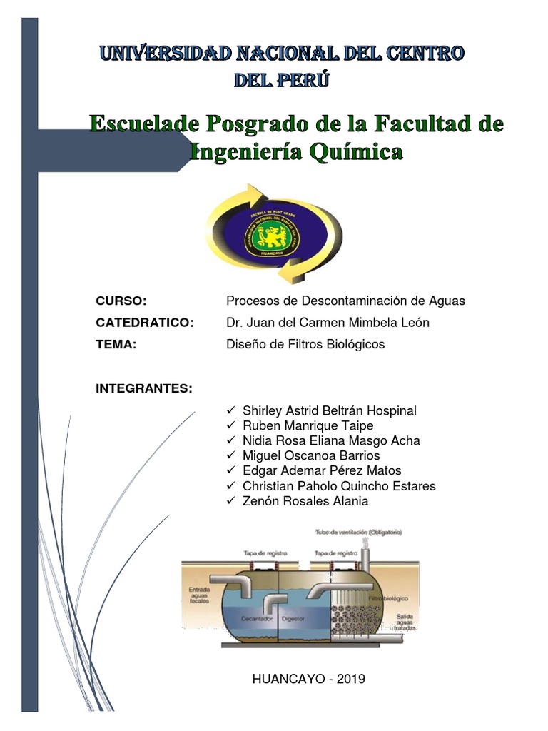 Trabajo Diseño de Filtro Biologicos | PDF | Aguas residuales ...