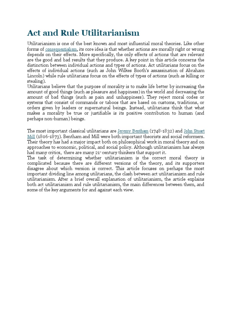 Act and Rule Utilitarianism | PDF