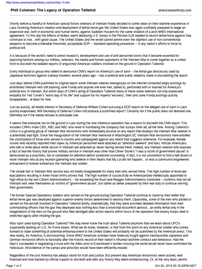 Phill Coleman The Legacy of Operation Tailwind | PDF | Vietnam War ...