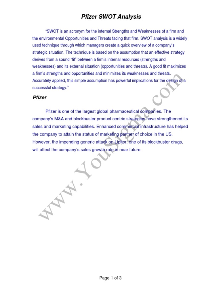 Pfizer SWOT Analysis | PDF | Pfizer | Swot Analysis