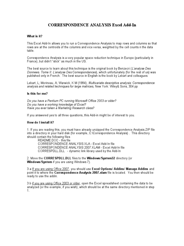 Readme Corespondence Analysis | Download Free PDF | Microsoft Excel ...