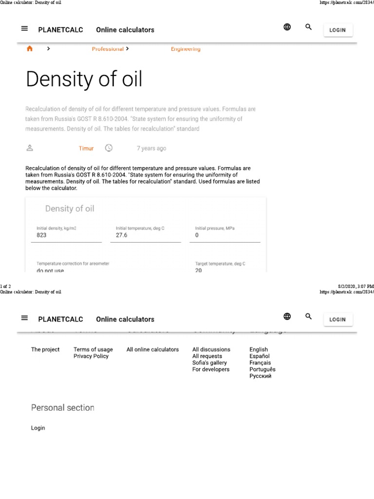 Oil Density Calculator Online | PDF