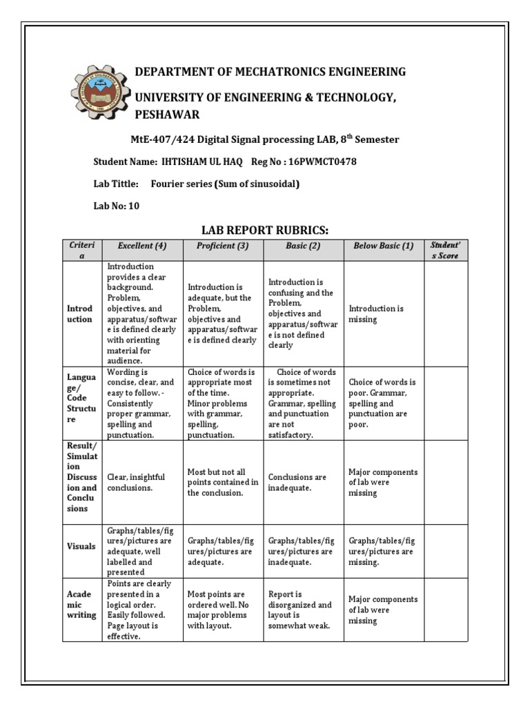 Department of Mechatronics Engineering University of Engineering ...