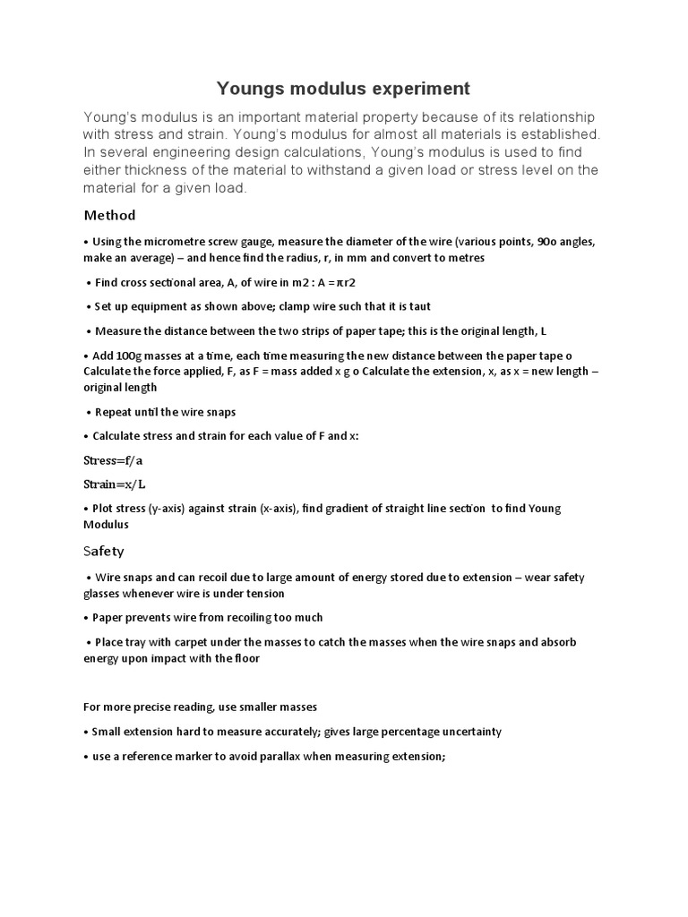 Youngs Modulus Experiment | PDF | Science & Mathematics