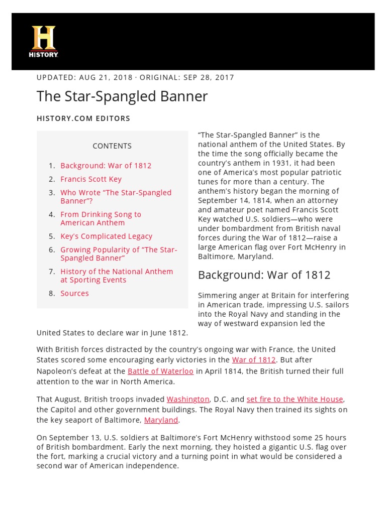 History of The Star-Spangled Banner | PDF | The Star Spangled Banner ...
