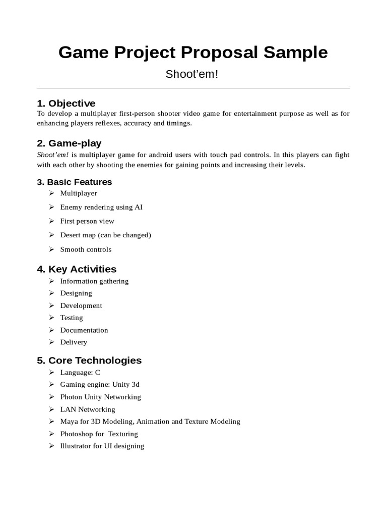 Game Project Proposal Sample: Shoot'em! | PDF