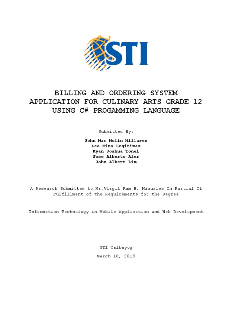 Billing and Ordering System Application For Culinary Arts Grade 12 ...