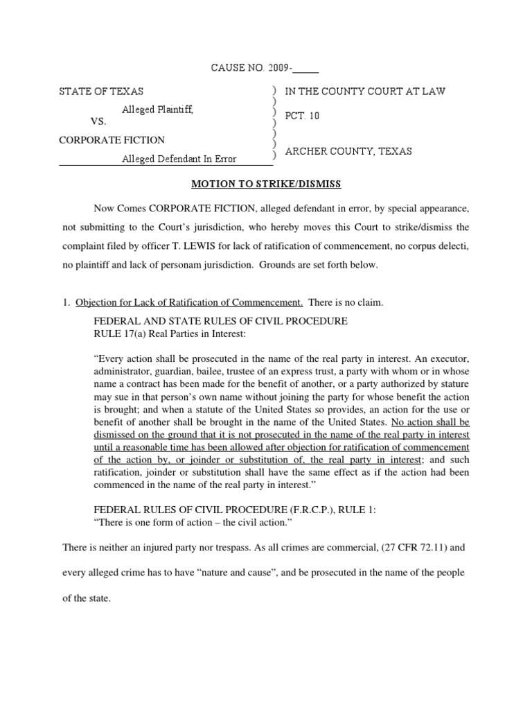 Motion To Dismiss Strike For Lack of Standing-Generic | PDF | Joinder ...