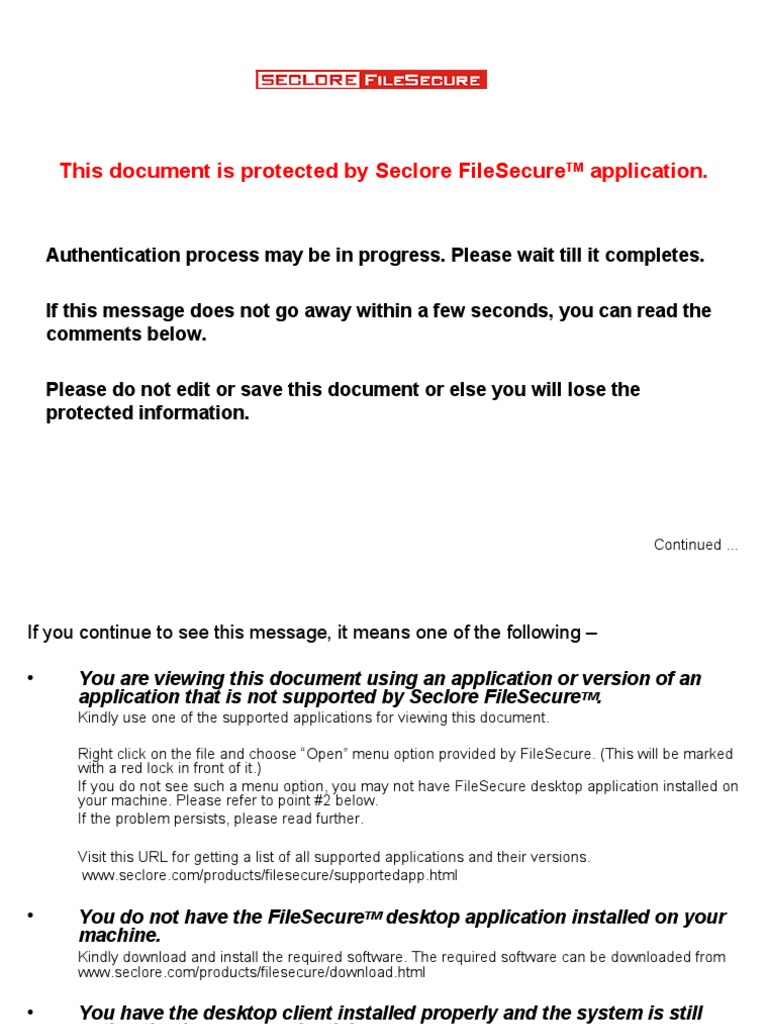 This Document Is Protected by Seclore Filesecure Application | PDF | Application Software ...