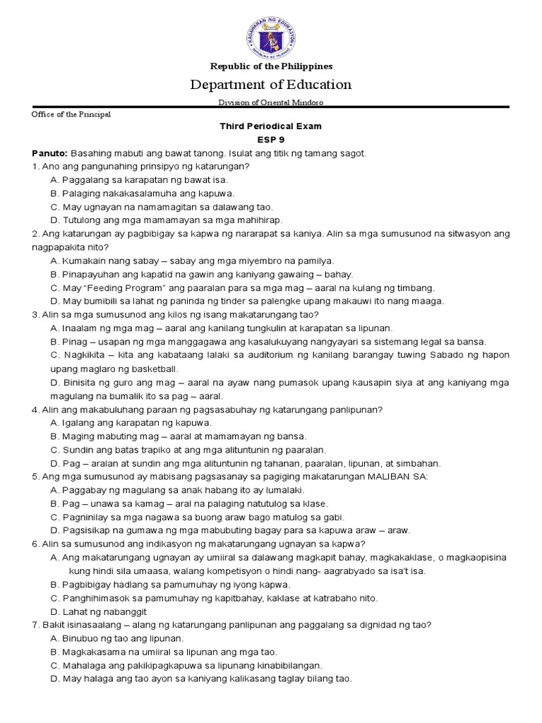 Third Periodical Exam Esp 9 Last | PDF