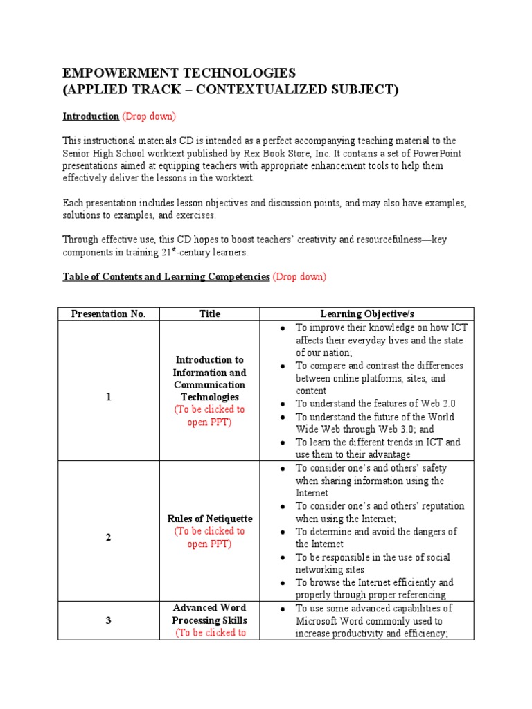 Empowerment Technologies (Applied Track - Contextualized Subject) | PDF ...