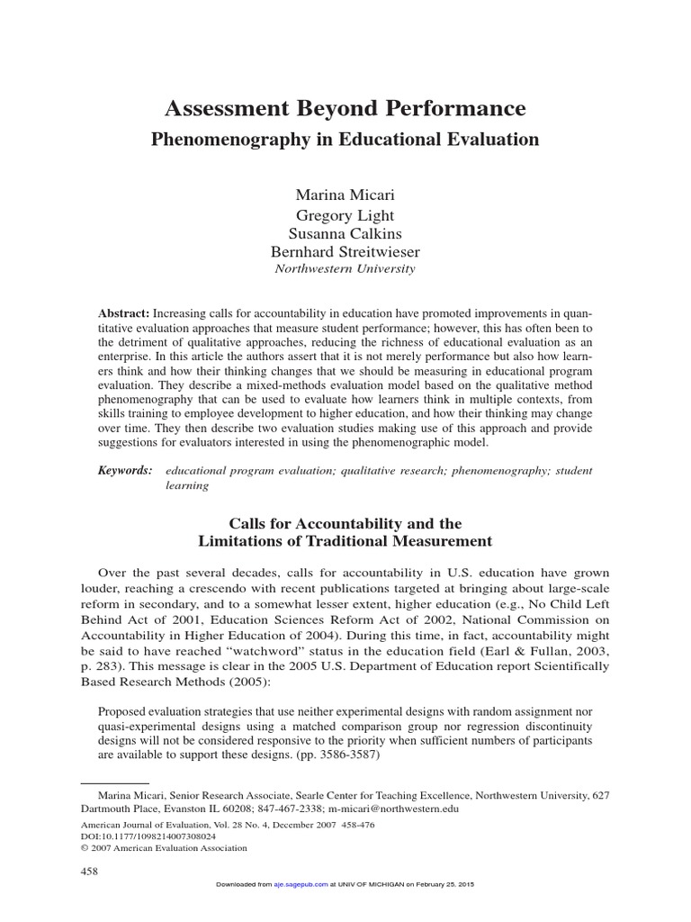Assessment Beyond Performance: Phenomenography in Educational ...