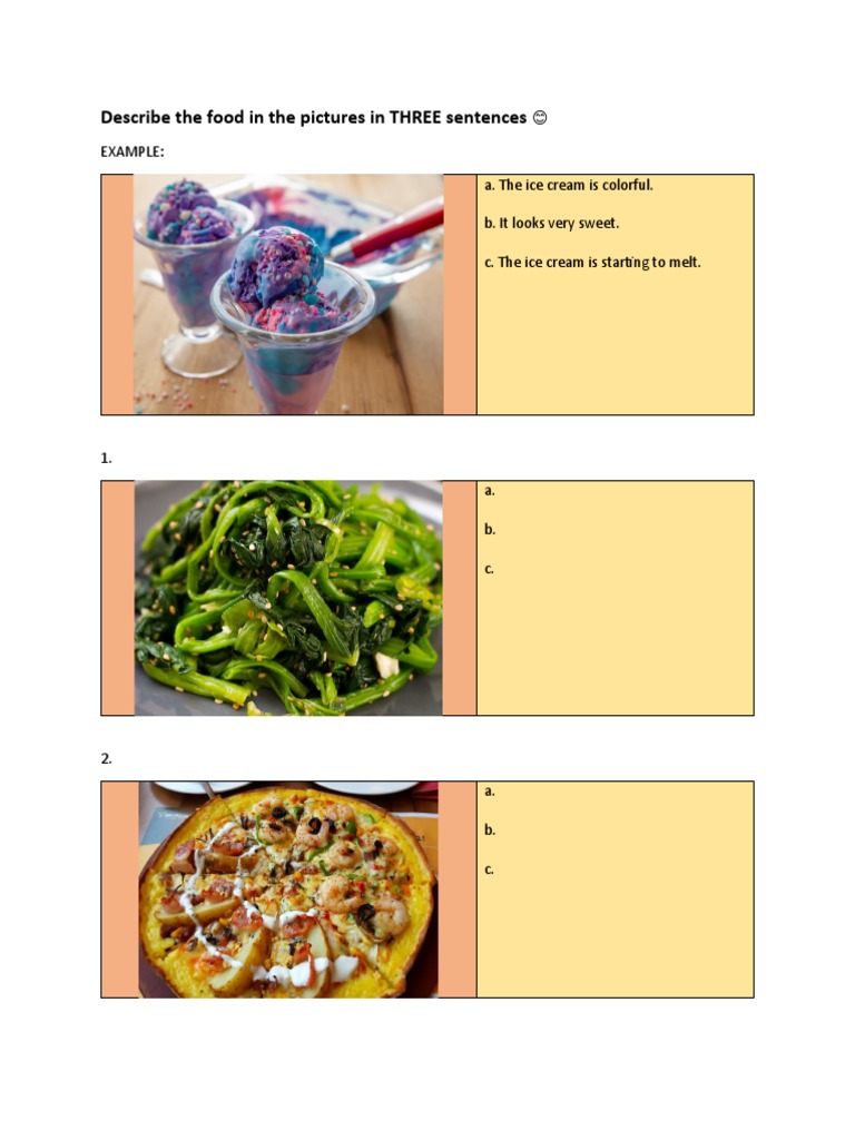 Food Activity (ESL Sentence Making 1) | PDF