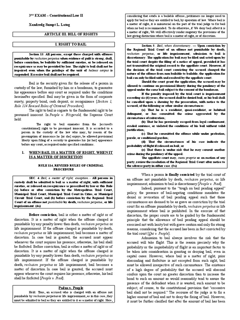 CONSTI 2 3rd Exam | PDF | Bail | Presumption Of Innocence