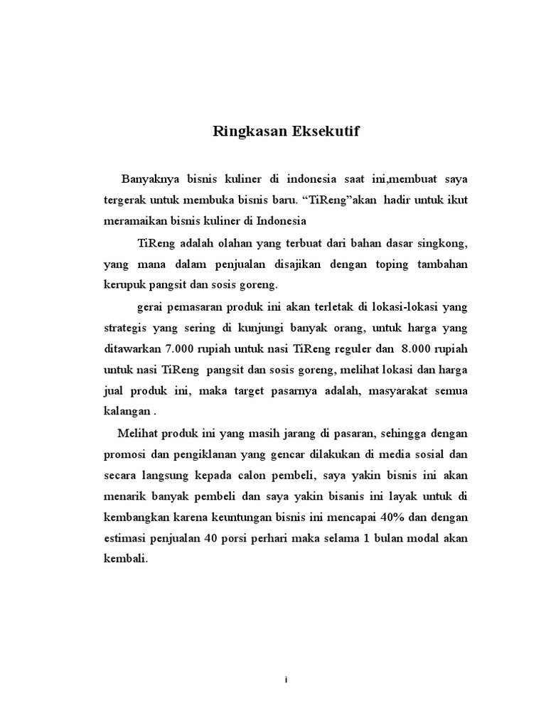 Daftar Isi Ringkasan Eksekutif Tireng | PDF