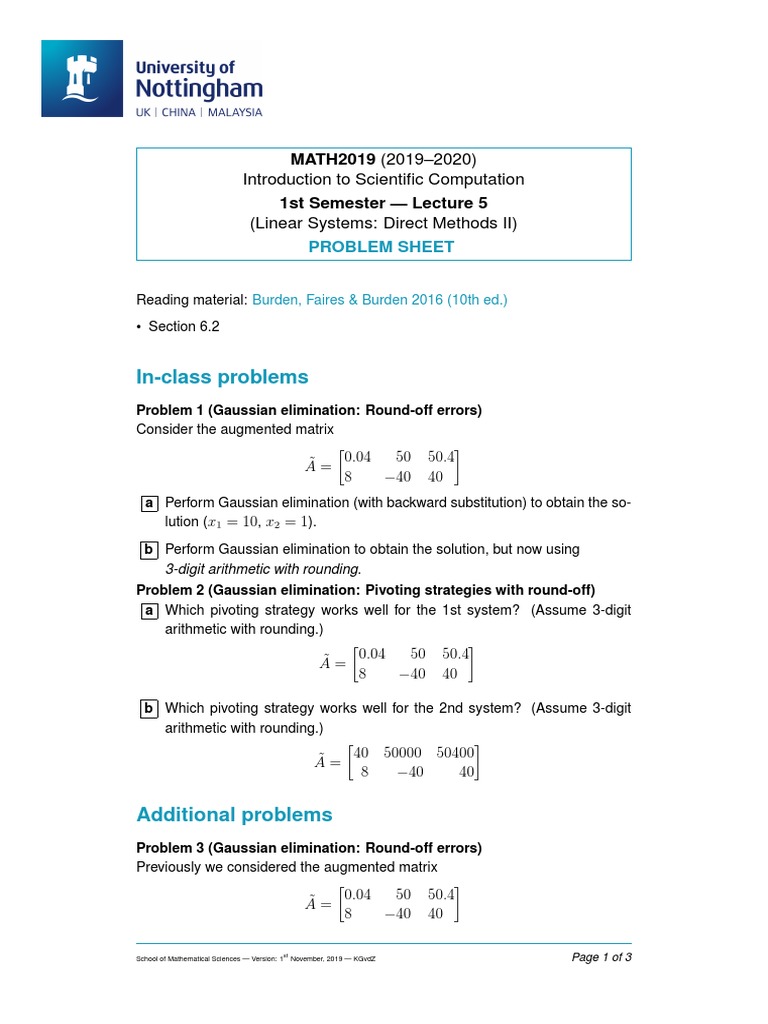 In-Class Problems: Introduction To Scientific Computation | PDF | System Of Linear Equations ...