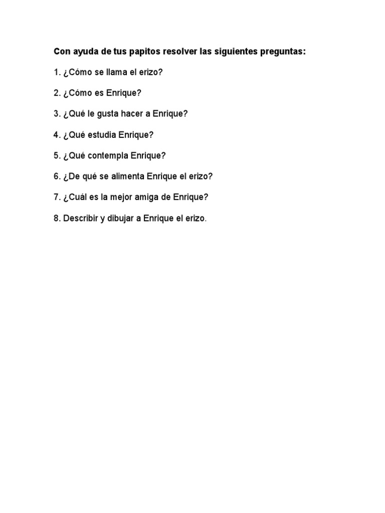 Ejercicios Enrique El Erizo Estudioso Pdf