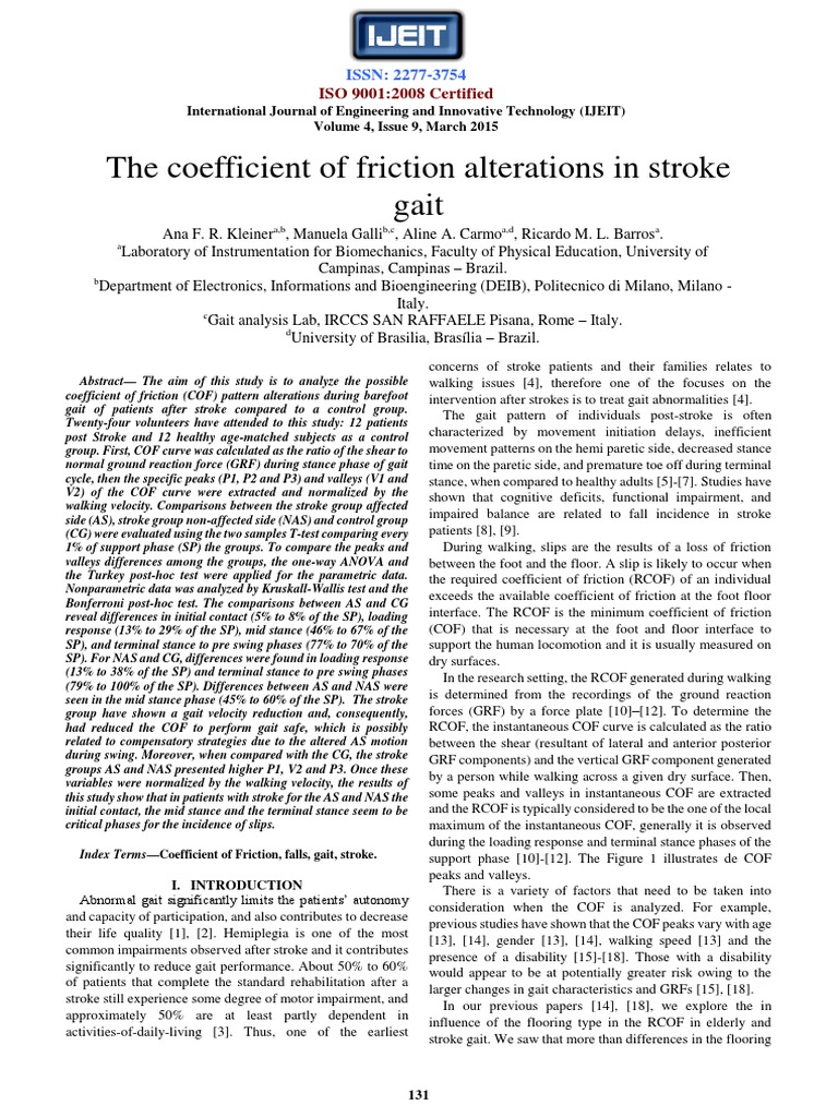 The Coefficient of Friction Alterations in Stroke Gait | PDF | Friction ...