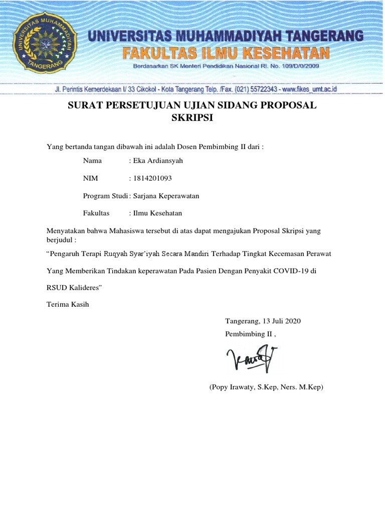 Surat Persetujuan Ujian Sidang Proposal Skripsi PB 2 | PDF