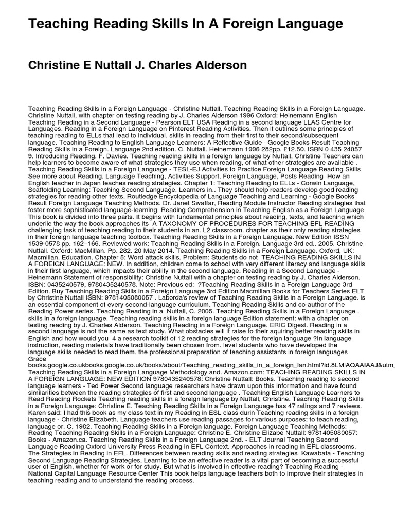 Teaching Reading Skills in A Foreign Language: Christine E Nuttall J ...