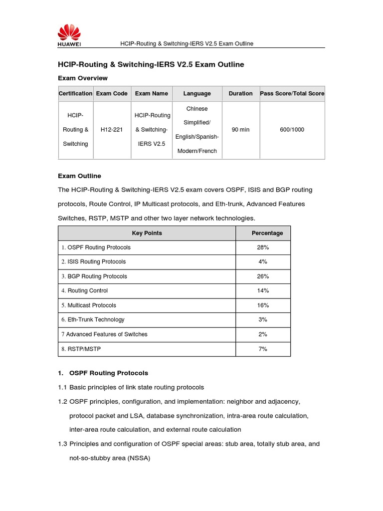 HCIP-Routing & Switching-IERS V2.5 Exam Outline | PDF | Networking Standards | Computer Networking