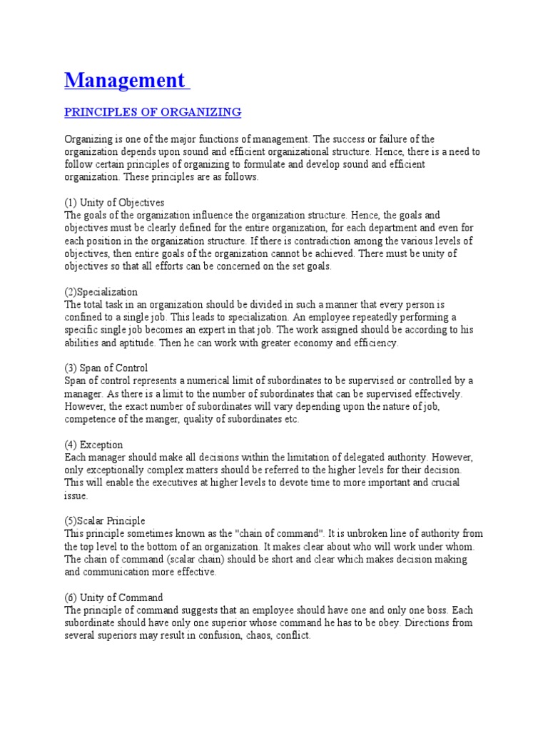 Principles of Organizing in Management | PDF | Goal | Policy