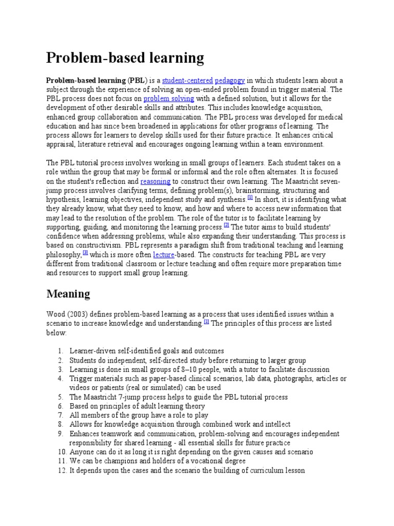 Problem Based Learning | PDF | Constructivism (Philosophy Of Education ...