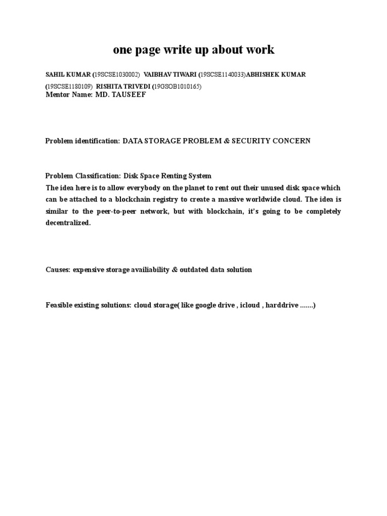 One Page Write Up About Work | PDF