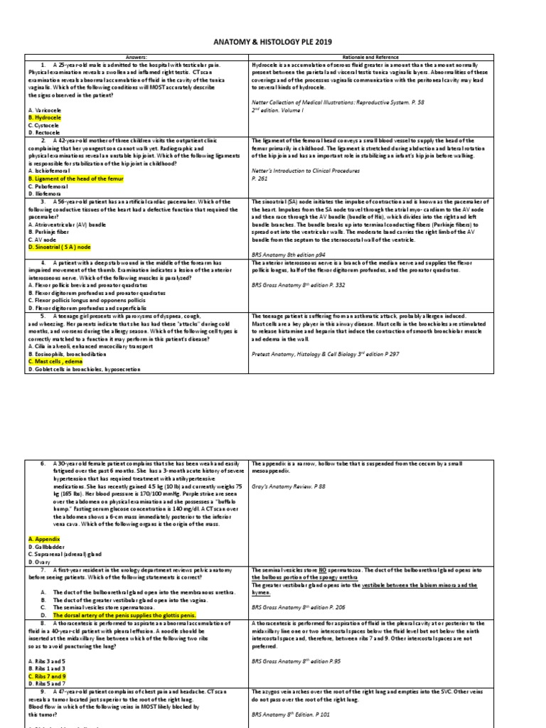 PLE 2019 Anatomy and Histology Questions and Answers | PDF | Atrium ...