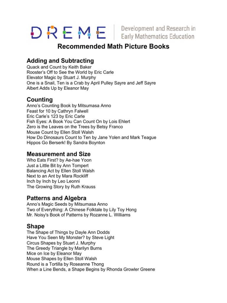 Recommended Math Picture Books: Adding and Subtracting | PDF