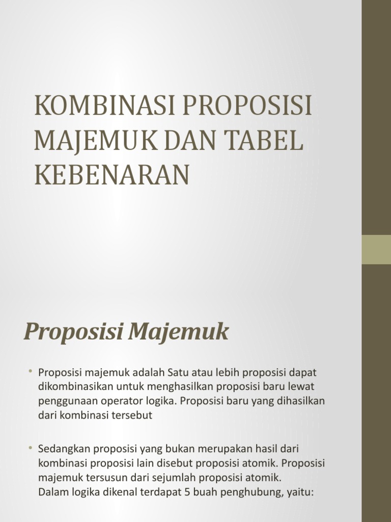 5 Kombinasi Proposisi Majemuk Dan Tabel Kebenaran | PDF
