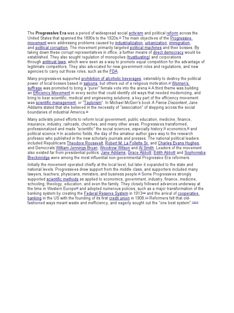 The Progressive Era: Political and Social Reform in Response to the ...
