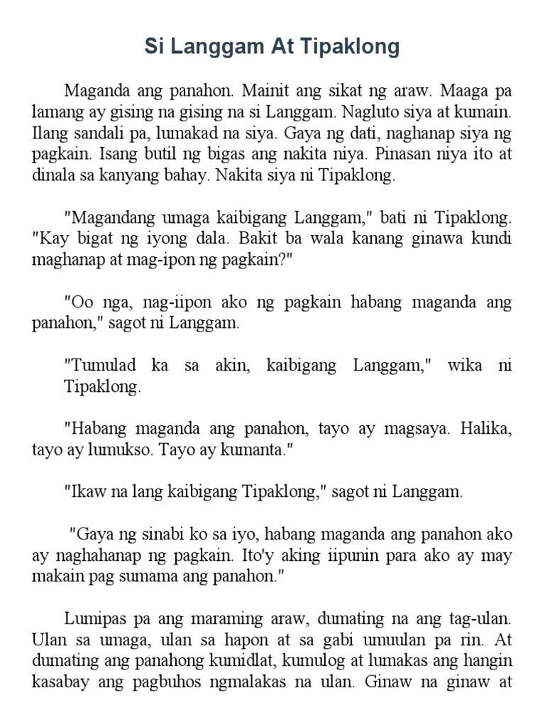 Si Langgam at Tipaklong | PDF