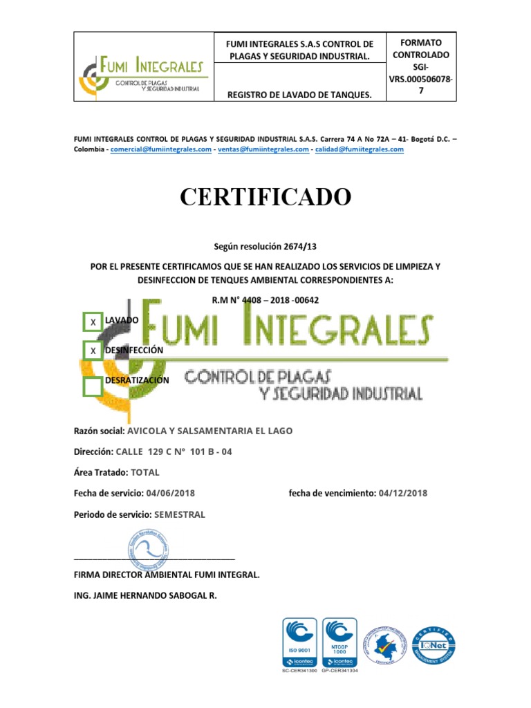 Fumi Integrales Control de Plagas y Seguridad Industrial S | PDF | Agua | Cuestiones ambientales